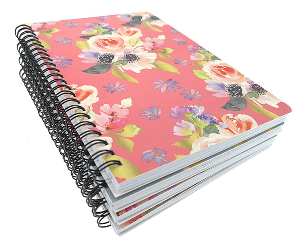 4 Pack A5 Spiral Notebook Journal,Wirebound Ruled Sketch Book NotePad Diary Memo Planner,A5 Size(8.3X5.7") & 80 sheets (Floral)