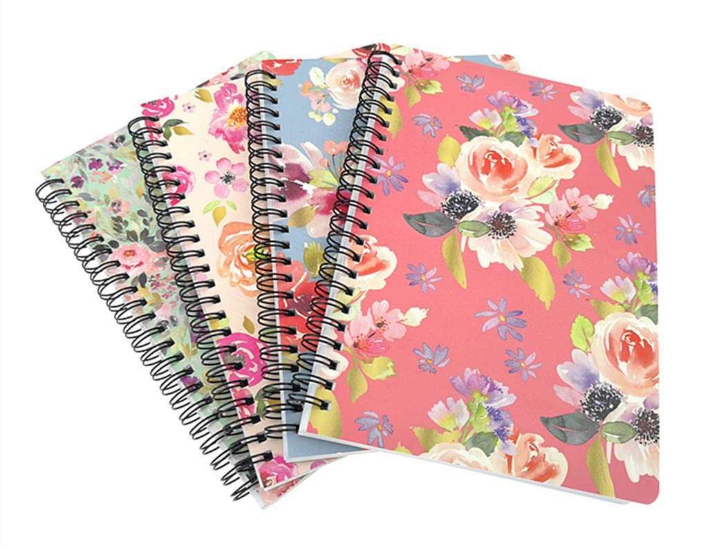 4 Pack A5 Spiral Notebook Journal,Wirebound Ruled Sketch Book NotePad Diary Memo Planner,A5 Size(8.3X5.7") & 80 sheets (Floral)