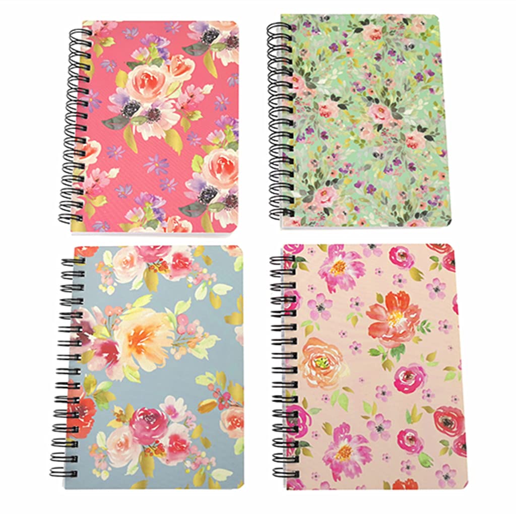 4 Pack A5 Spiral Notebook Journal,Wirebound Ruled Sketch Book NotePad Diary Memo Planner,A5 Size(8.3X5.7") & 80 sheets (Floral)