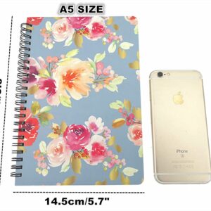 4 Pack A5 Spiral Notebook Journal,Wirebound Ruled Sketch Book NotePad Diary Memo Planner,A5 Size(8.3X5.7") & 80 sheets (Floral)