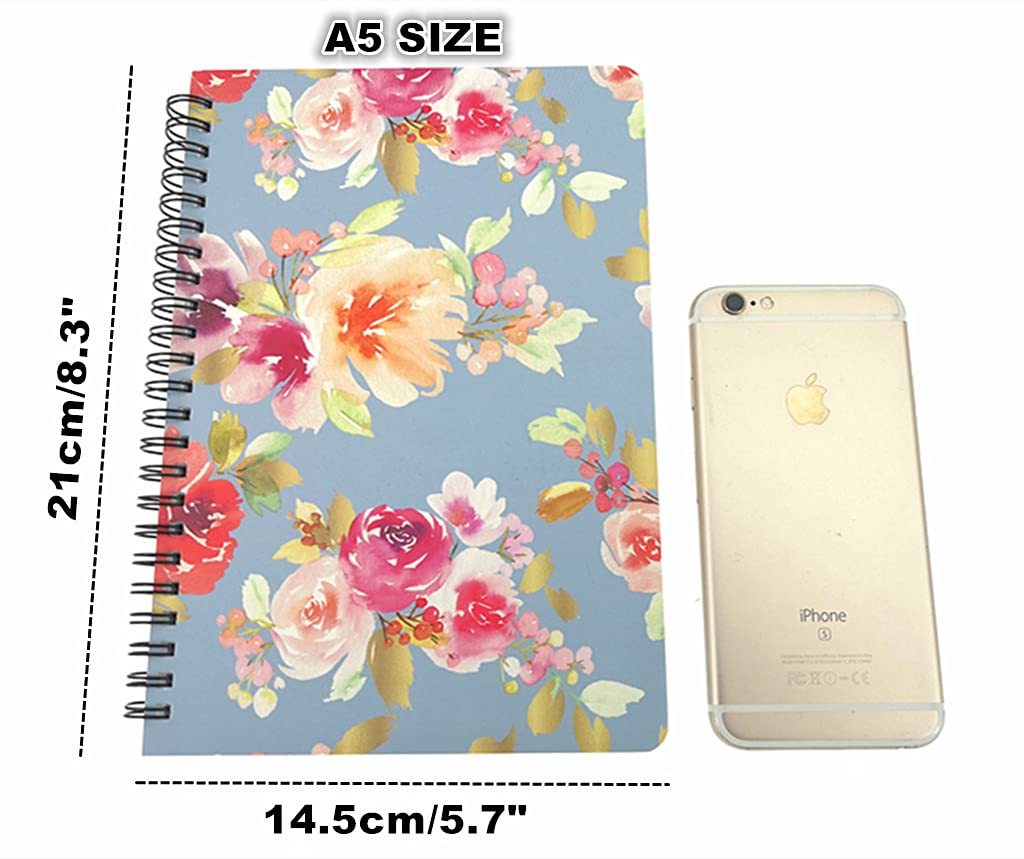 4 Pack A5 Spiral Notebook Journal,Wirebound Ruled Sketch Book NotePad Diary Memo Planner,A5 Size(8.3X5.7") & 80 sheets (Floral)