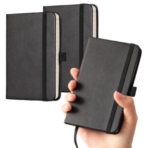 small notebook/journal - pocket notebook mini notebook hardcover college ruled small notepad (3 pack) with pen holder + inner pocket, banded, page marker ribbons, 120 pages, lined (3.5 x 5.5) - black