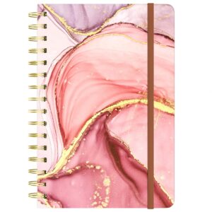 huamxe spiral journal notebook, marble hardcover lined journal for women, medium 6 x 8.4 in, 160 pages thick paper, cute a5 college ruled notebooks for journaling writing work office school, pink