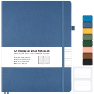 college ruled notebook, a4 hardcover leather notebook for work, lined notebook journal for women, men, 192 thick paper, 8.5" x 11", large notebook with pockets, professional business notebook, blue