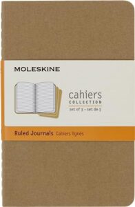 moleskine cahier journal, soft cover, pocket (3.5" x 5.5") ruled/lined, kraft brown, 64 pages (set of 3)