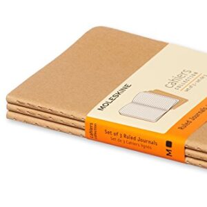 Moleskine Cahier Journal, Soft Cover, Pocket (3.5" x 5.5") Ruled/Lined, Kraft Brown, 64 Pages (Set of 3)