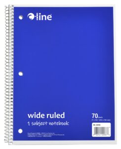 c-line 1 subject notebook, 8 x 10-1/2 inches, wide ruled, blue, 70 sheets