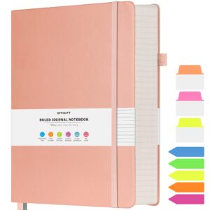 college ruled notebook, large b5 lined journal notebook, 314 numbered pages work notebook with index stickers, 100gsm thick paper, hardcover vegan leather journal for women men school office, pink