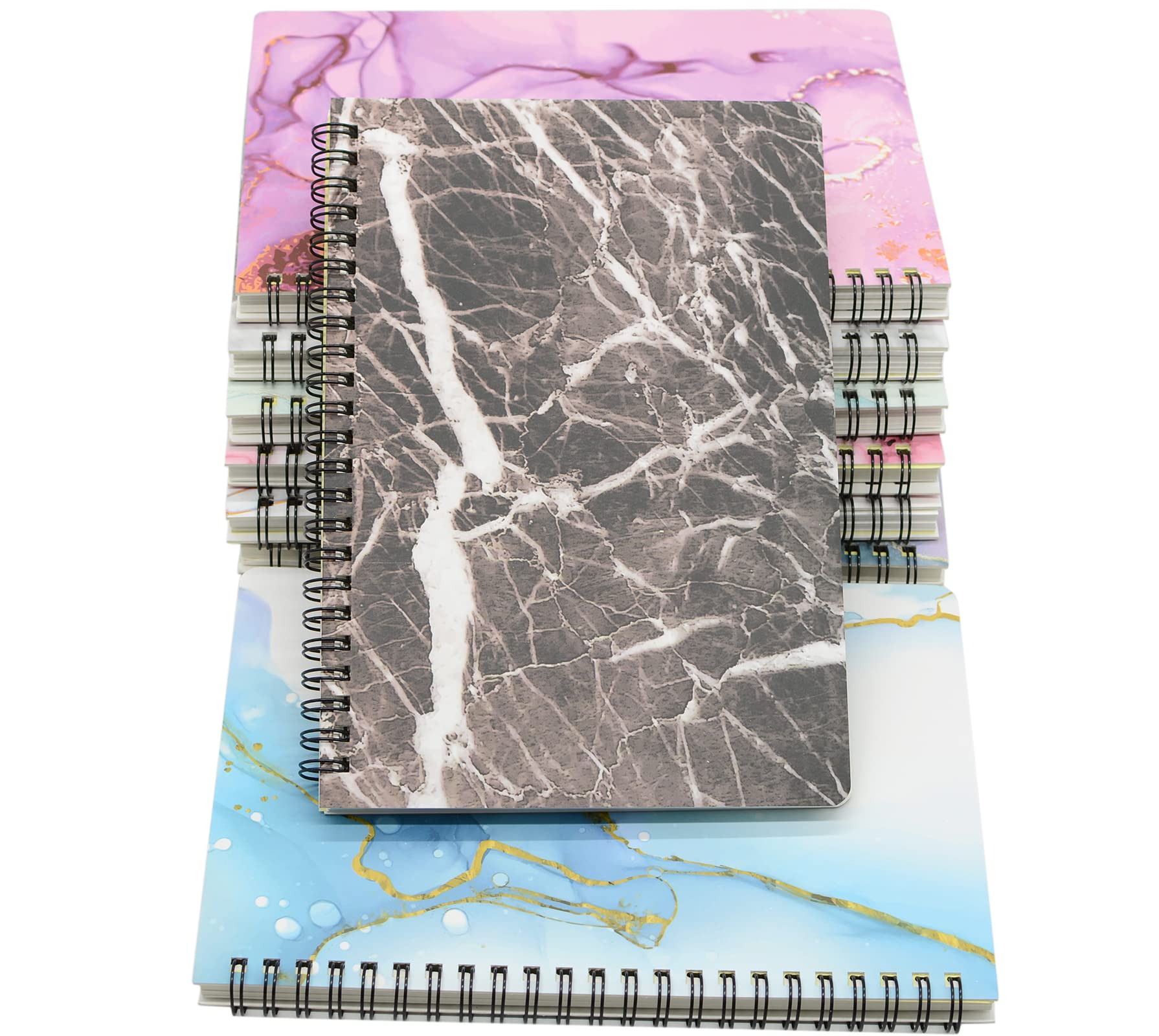 Yansanido Spiral Notebook, 8 Pcs A5 Marble Design Thick Hardcover 7mm College Ruled 80 Sheets -160 Pages Journals for Study and Notes (8 Style A5)