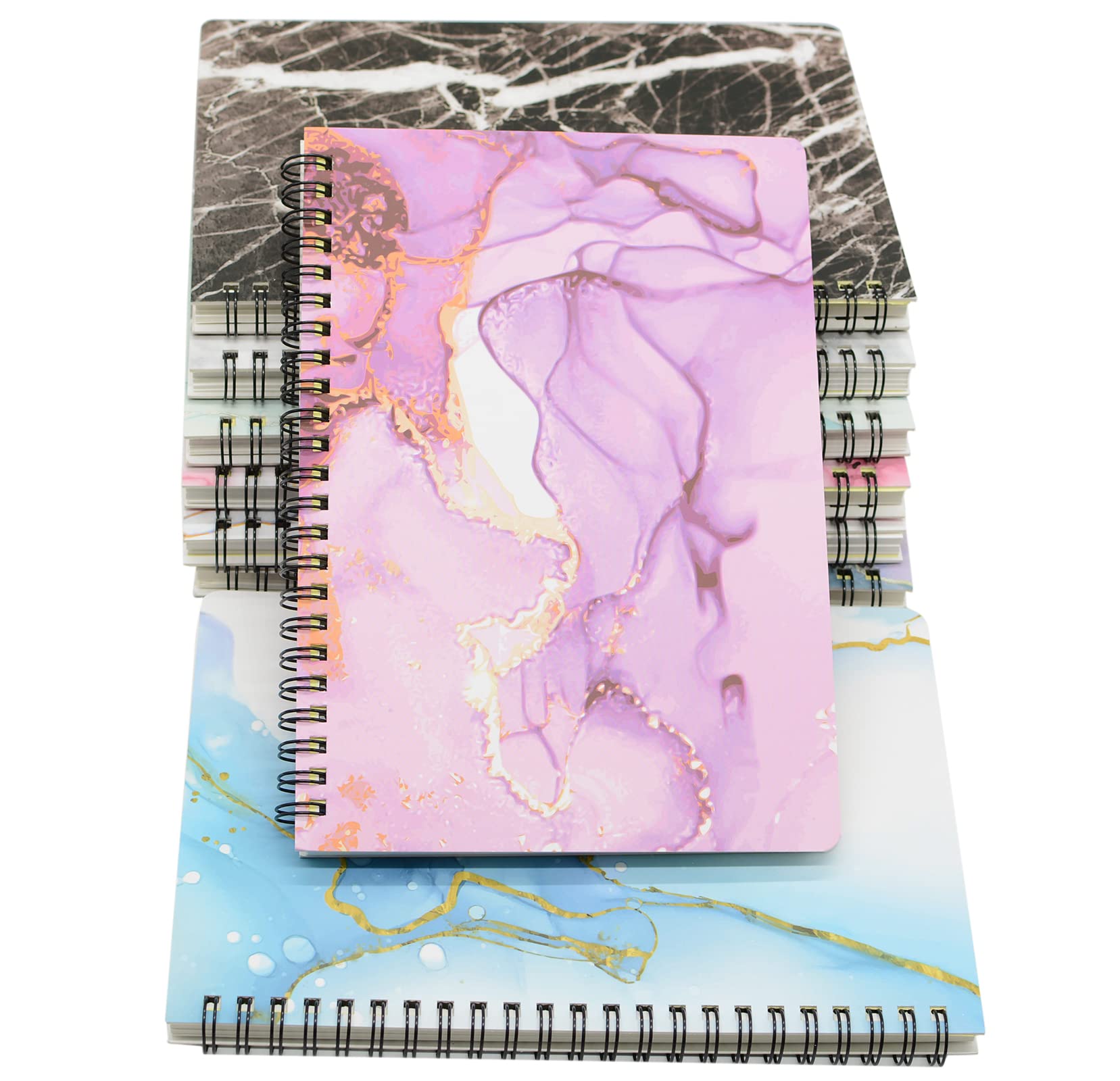 Yansanido Spiral Notebook, 8 Pcs A5 Marble Design Thick Hardcover 7mm College Ruled 80 Sheets -160 Pages Journals for Study and Notes (8 Style A5)