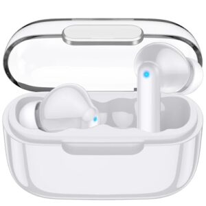 kurdene p3 wireless earbuds bluetooth 5.3 headphones, deep bass stereo with microphone earphones in-ear, immersive premium sound ear buds for iphone, android-clear