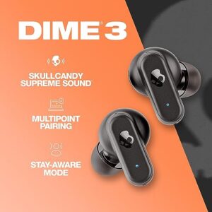 Skullcandy Dime 3 In-Ear Wireless Earbuds, 20 Hr Battery, Microphone, Works with iPhone Android and Bluetooth Devices - Black