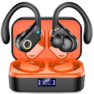 wireless earbuds bluetooth 5.3 headphones stereo bass, enc noise cancelling mic hd call, over ear buds with soft earhooks for sports, 48h playtime led display, ip7 waterproof earphones for android ios