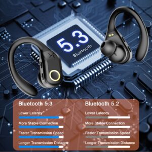 Wireless Earbuds Bluetooth 5.3 Headphones Stereo Bass, ENC Noise Cancelling Mic HD Call, Over Ear buds with Soft Earhooks for Sports, 48H Playtime LED Display, IP7 Waterproof Earphones for Android iOS