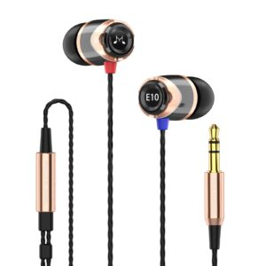 soundmagic e10 wired earphones no microphone hifi stereo earbuds noise isolating in ear headphones powerful bass tangle free cord black gold