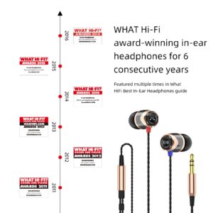 SoundMAGIC E10 Wired Earphones No Microphone HiFi Stereo Earbuds Noise Isolating in Ear Headphones Powerful Bass Tangle Free Cord Black Gold