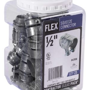 Halex – ½ Inch Flexible Metal Conduit (FMC) Squeeze Connector – 04205B – 25 Per Pack – Silver