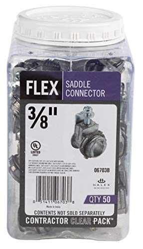 Halex – 3/8 Inch Flexible Metal Conduit – FMC – Saddle Connectors – 06703B – 50 Per Pack,Silver