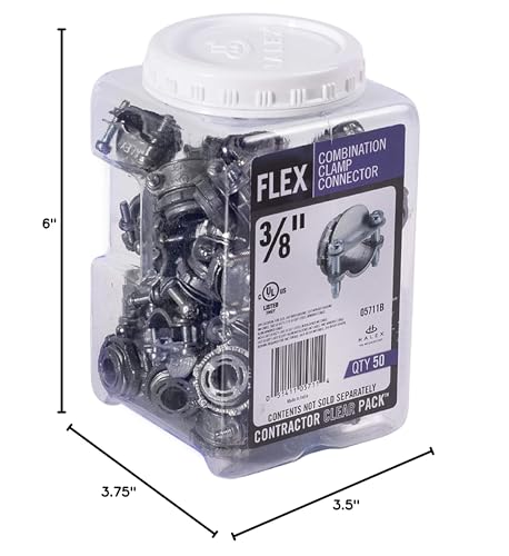 Halex – 3/8 Inch Flexible Metal Conduit (FMC) Clamp Combination Connector – 05711B – 50 Per Pack