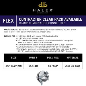 Halex – 3/8 Inch Flexible Metal Conduit (FMC) Clamp Combination Connector – 05711B – 50 Per Pack