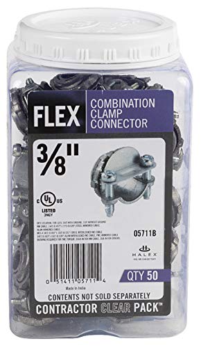 Halex – 3/8 Inch Flexible Metal Conduit (FMC) Clamp Combination Connector – 05711B – 50 Per Pack