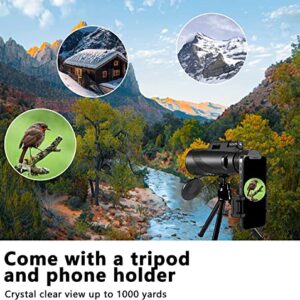 80x100 Monocular-Telescope for Adults High Powered Compact Monoculars with Smartphone Holder & Tripod, BAK4 Prism for Stargazing Hunting Hiking Travel Bird Watching Camping Wildlife Scenery