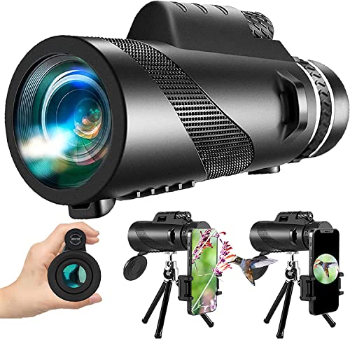 80x100 Monocular-Telescope for Adults High Powered Compact Monoculars with Smartphone Holder & Tripod, BAK4 Prism for Stargazing Hunting Hiking Travel Bird Watching Camping Wildlife Scenery