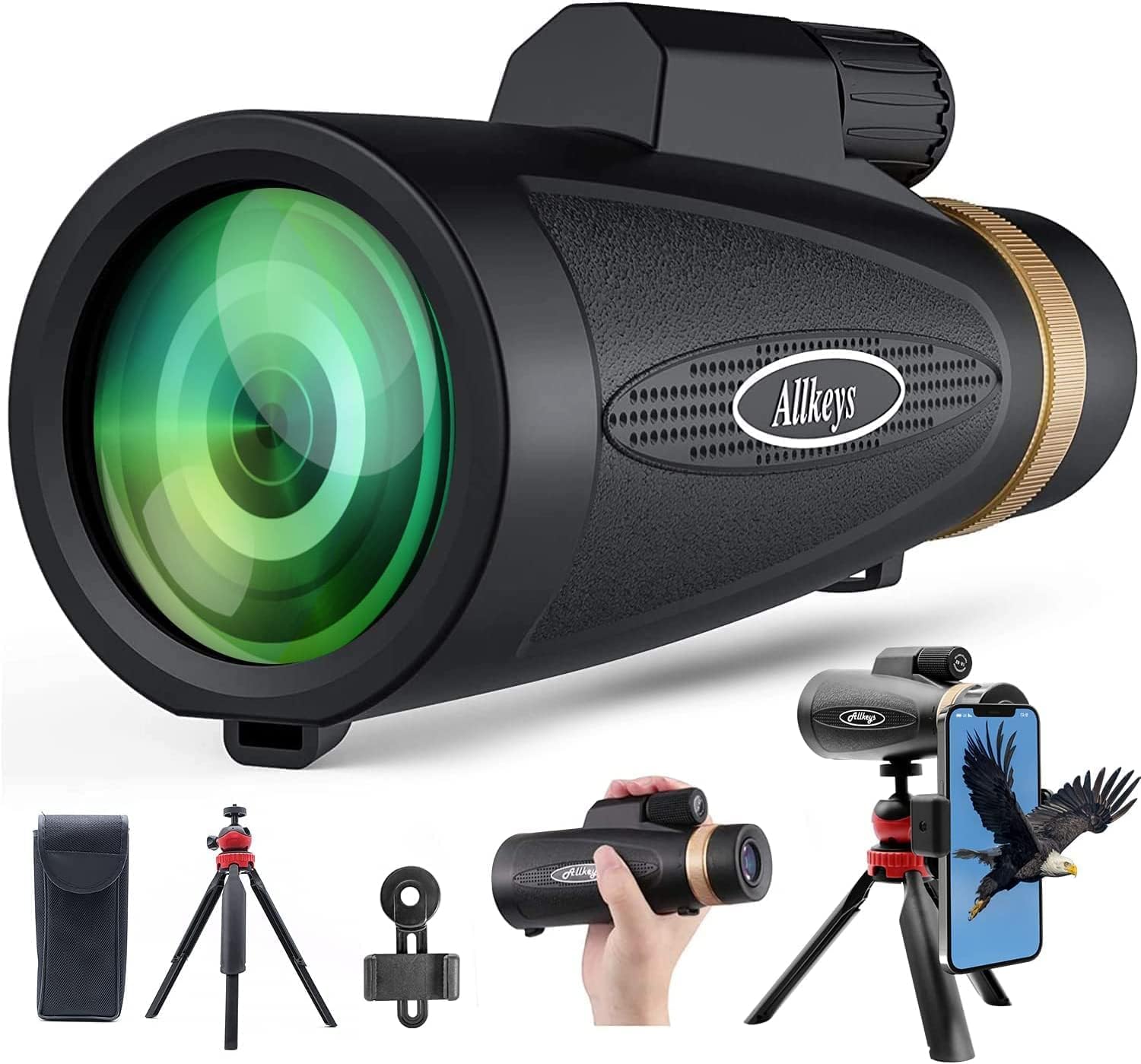 Allkeys HD Monocular Telescope, 16x55 High Power Monocular for Adults with BAK4 Prism & FMC Lens, Day & Low Night Vision, Waterproof Monocular with Upgraded Folding Tripod - Suitable for Bird Watching