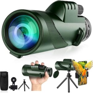 80x100 hd monocular for adults high powered with smartphone adapter & tripod, monocular-telescope with bak4 prism for bird watching, hunting, hiking, outdoor camping, travel, wildlife