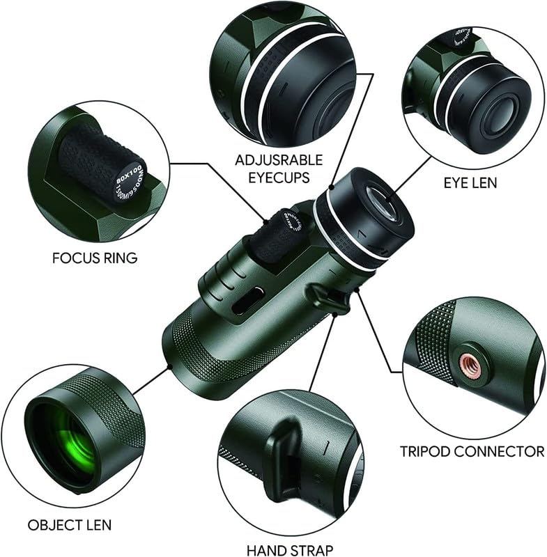 80x100 HD Monocular for Adults High Powered with Smartphone Adapter & Tripod, Monocular-Telescope with BAK4 Prism for Bird Watching, Hunting, Hiking, Outdoor Camping, Travel, Wildlife