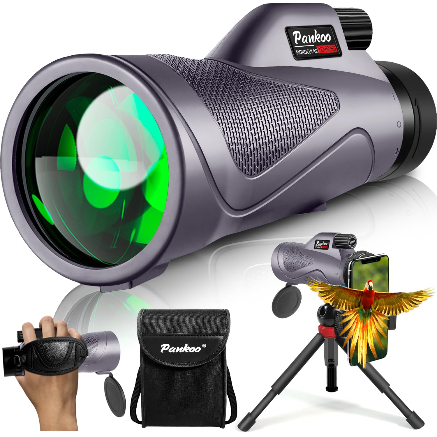 12x60 Purple Monocular Telescope High Powered with Smartphone Adapter Tripod and Portable Bag, Larger Vision Monoculars for Adults with BAK4 Prism & FMC Lens, Suitable for Bird Watching Hiking Travel