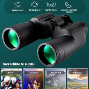 7x50 HD Binoculars High Powered, Large View Binoculars with Clear Low Light Vision-Binoculars for Bird Watching Cruise Travel, Night Vision Binoculars and Waterproof Compact Binoculars for Adults