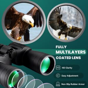 7x50 HD Binoculars High Powered, Large View Binoculars with Clear Low Light Vision-Binoculars for Bird Watching Cruise Travel, Night Vision Binoculars and Waterproof Compact Binoculars for Adults