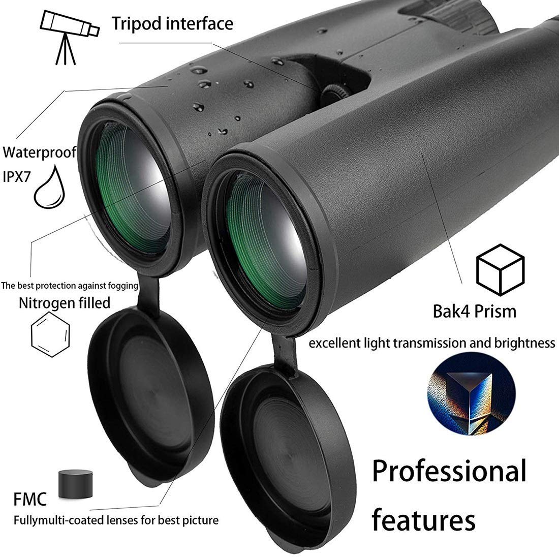 High Power 12x50 Binoculars Binocular for Adults with BAK4 Prism FMC Lens Fogproof & Waterproof Great for Bird Watching Travel Stargazing for Adult Bird Watching Outdoor Hun Monocular Telescope