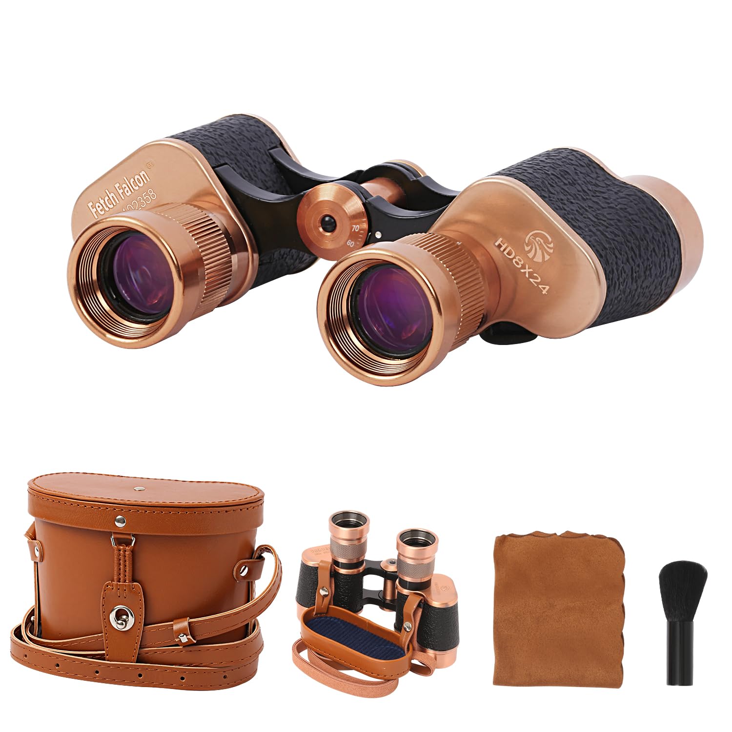 Fetch Falcon Full Metal Body FMC BAK4 HD 8x24 Binoculars(Third Generation High-Powered, Water-resistance, and Portable) Ideal for Camping, Hunting, Tourism, and Mountain Climbing (Rose Bronze)