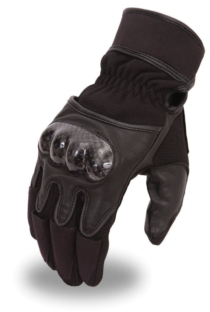 FMC Mens Motorcycle Gel Paded Palm Textile Leather Hard protection Soft Gloves Blk (M Regular)