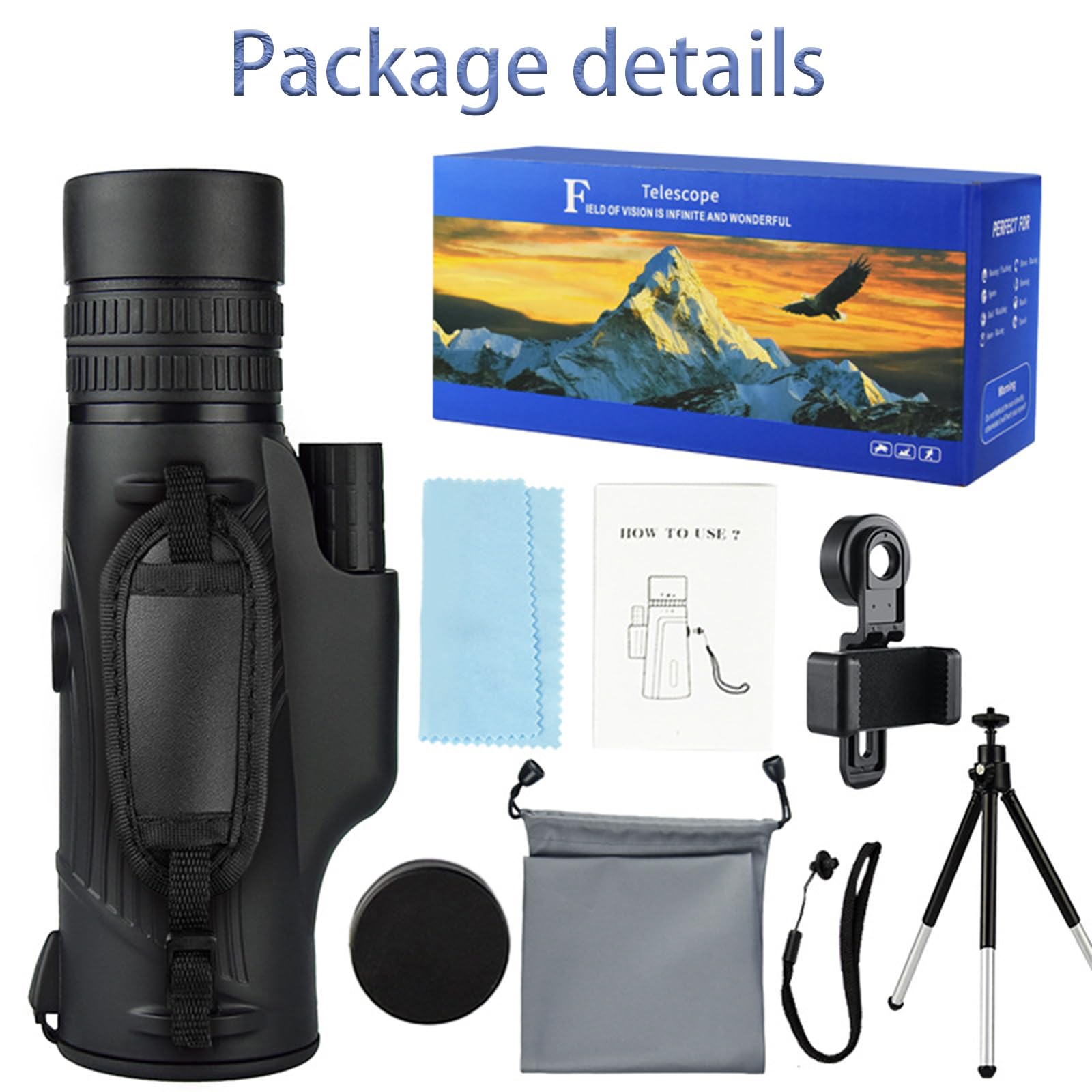 HD Zoom Monocular Telescope with Smartphone - High Power Monocular with Adapter Lightweight BAK-4 Prism & FMC Lens Monoculars for Bird Watching Hiking Travel