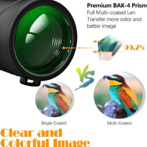 10x22 High Power Life Waterproof Monocular Compact with Smartphone Adapter BAK4 Prism FMC Lens Monocular for Adult Bird Watching, Outdoor Hunting, Travel