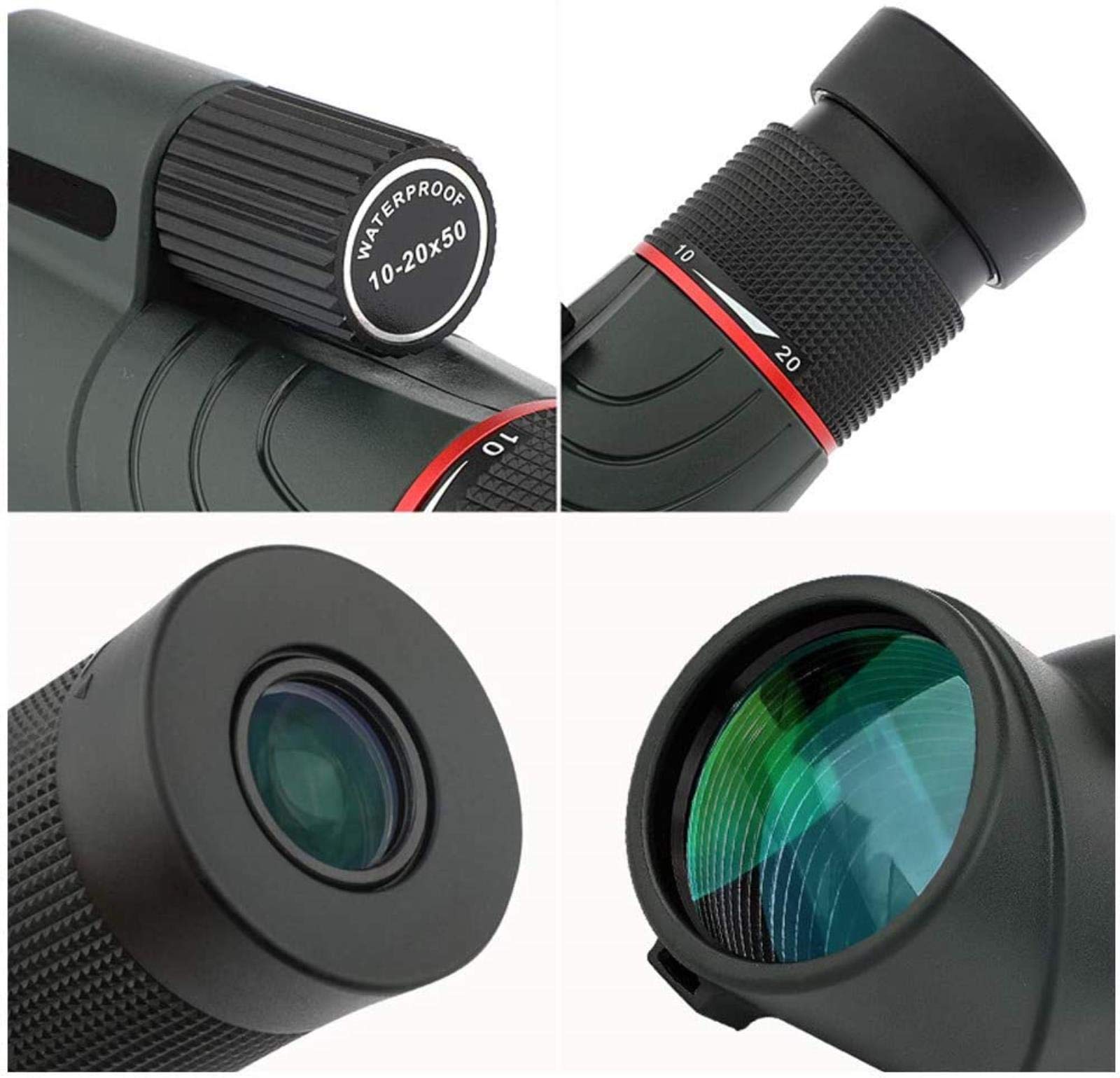 ROLTIN 10-20x50 High Power Zoom Monocular Compact IPX7 Waterproof BAK4 Prism FMC Lens Monocular for Adult Bird Watching, Outdoor Hunting, Travel, Sightseeing Adults