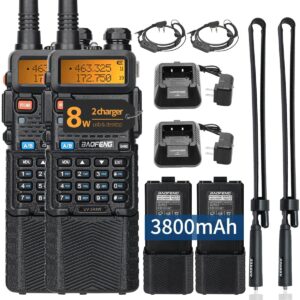 2 pack baofeng uv-5r 8w high power tri-power 1w/4w/8w portable dual band two-way radio 3800mah battery & abbree tactical antenna (2pcs 5r8w+28.3")…