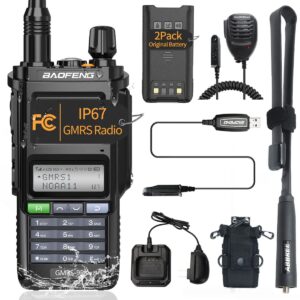 baofeng gmrs-9r gmrs radio waterproof ip67 two way radios rechargeable walkie talkies long range noaa weather alerts scan with extra battery,programming cable,tactical antenna,speaker mic,tactical bag