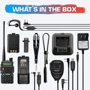 youRUSH Ham Radio Kit Baofeng UV-5R 8W ham radio handheld 3800mAh & 2800mAh BL-5 Extended Batteries & Foldable Antenna 18.7”, Speaker Mic, USB Charger, USB Baofeng programming cable Baofeng BF-F8hp