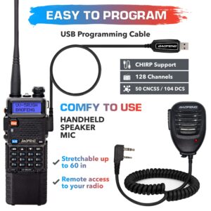 youRUSH Ham Radio Kit Baofeng UV-5R 8W ham radio handheld 3800mAh & 2800mAh BL-5 Extended Batteries & Foldable Antenna 18.7”, Speaker Mic, USB Charger, USB Baofeng programming cable Baofeng BF-F8hp