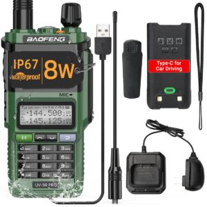 baofeng uv-9r pro 8w ham radio long range handheld dual band tri- power two-way radio waterproof transceiver walkie talkies rechargeable with type-c charging cable for camping hunting survival gear