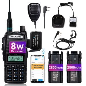 baofeng uv-82 baofeng radio high power ham radio handheld with wireless programmer,walkie talkies with earpiece, extra 2800mah battery hand speaker mic, long range two-way radio (1 pack-full kits)