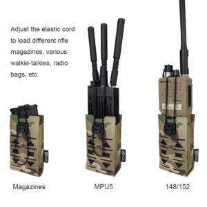 TOPTACPRO Tactical Radio Pouch MOLLE Radio Holster Compatible with 148/152 MPU5 Baofeng Radio Case Bag Walkie Talkies Rifle Mag with Elastic Cord 500D Nylon (Multi-camo)