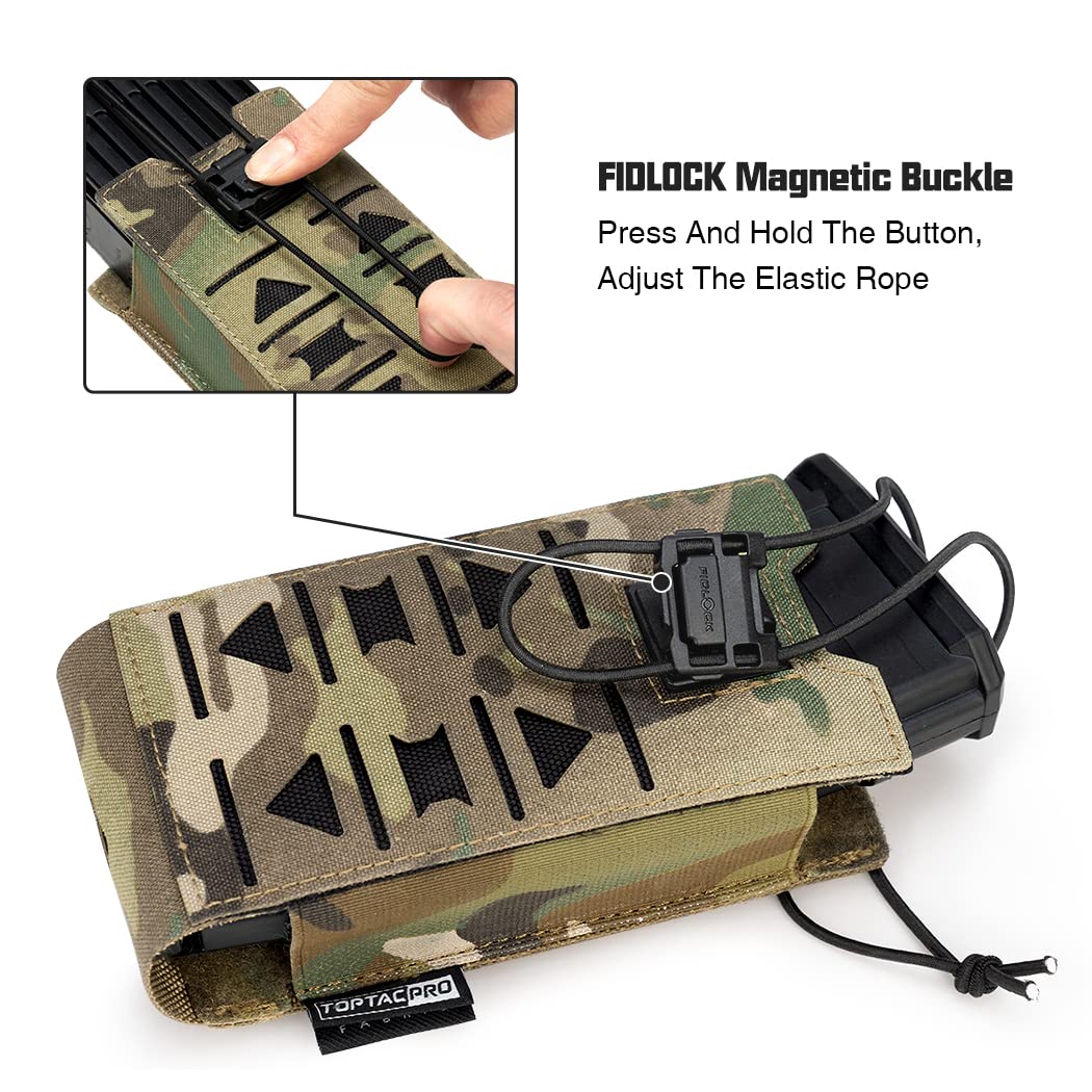 TOPTACPRO Tactical Radio Pouch MOLLE Radio Holster Compatible with 148/152 MPU5 Baofeng Radio Case Bag Walkie Talkies Rifle Mag with Elastic Cord 500D Nylon (Multi-camo)