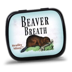 beaver breath mints - vintage beaver design - wintergreen mints for men - novelty candy, black tin, sugar-free, 300 pieces