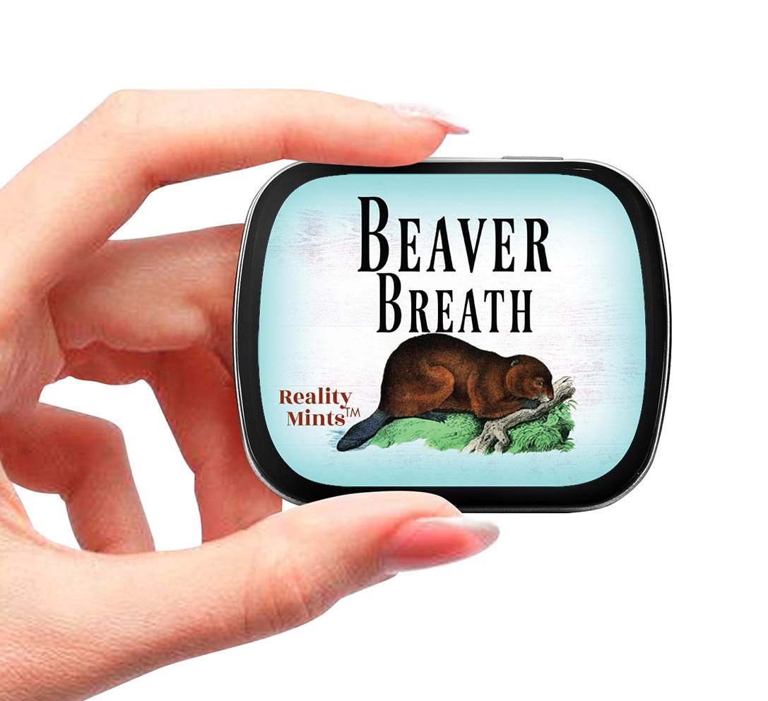 Beaver Breath Mints - Vintage Beaver Design - Wintergreen Mints for Men - Novelty Candy, Black tin, Sugar-free, 300 Pieces