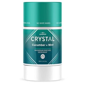 crystal magnesium solid stick natural deodorant, non-irritating aluminum free deodorant for men or women, safely and effectively fights odor, baking soda free, cucumber + mint, 2.5 oz